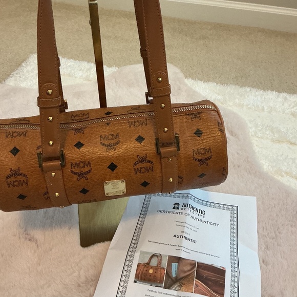 MCM | Bags | Mcm Visetos Cognac Monogram Barrel Bag With Coa | Poshmark
